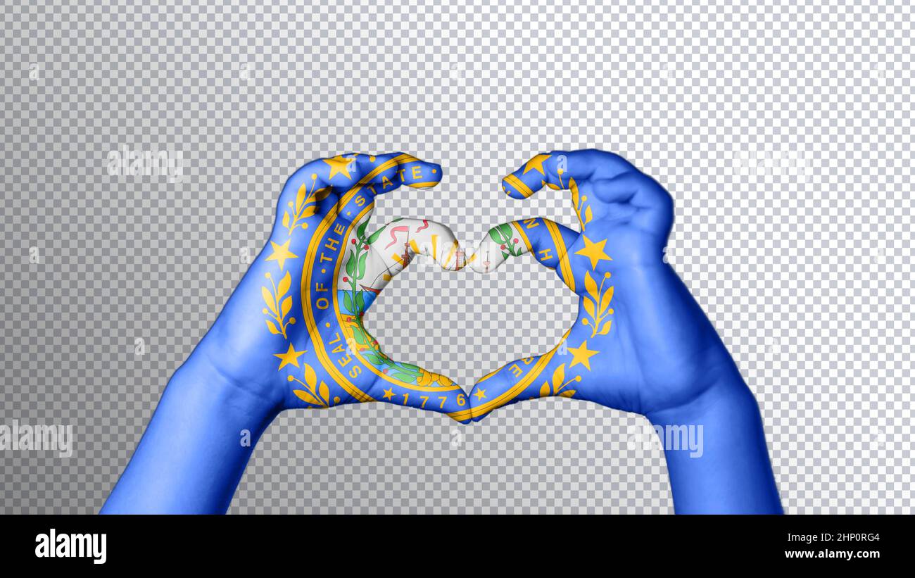 New Hampshire flag color, hands show symbol of heart and love, clipping ...