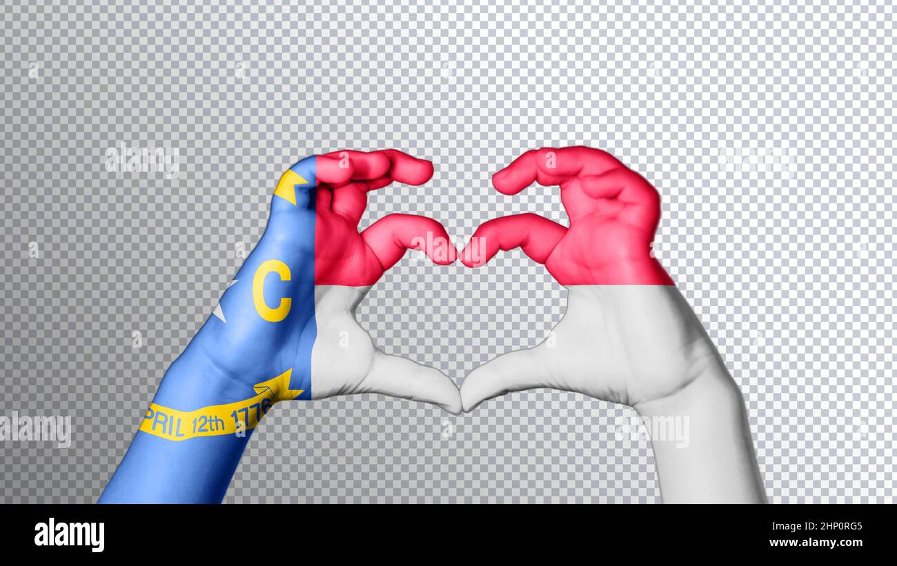 North Carolina flag color, hands show symbol of heart and love ...
