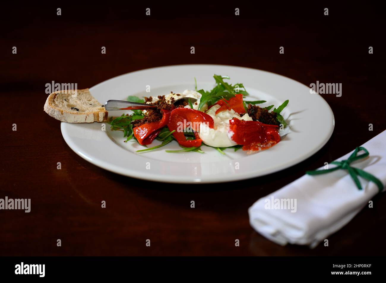 Mozzarella, Paprika & Bread in fine dining style Stock Photo - Alamy