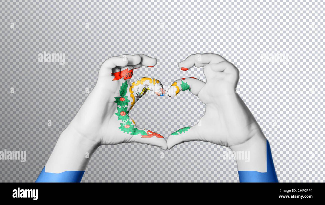 West Virginia flag color, hands show symbol of heart and love, clipping ...