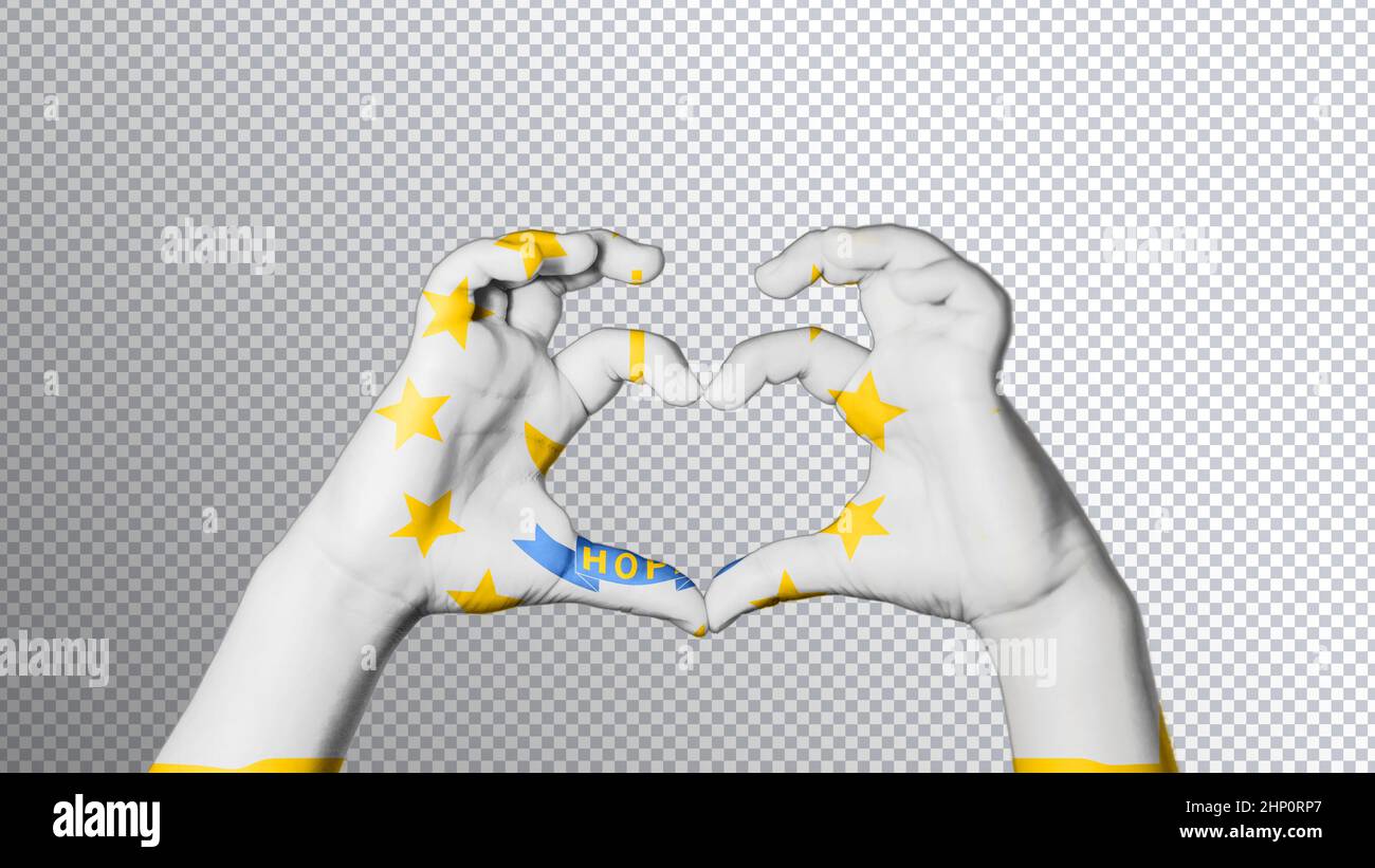 Rhode Island flag color, hands show symbol of heart and love, clipping ...