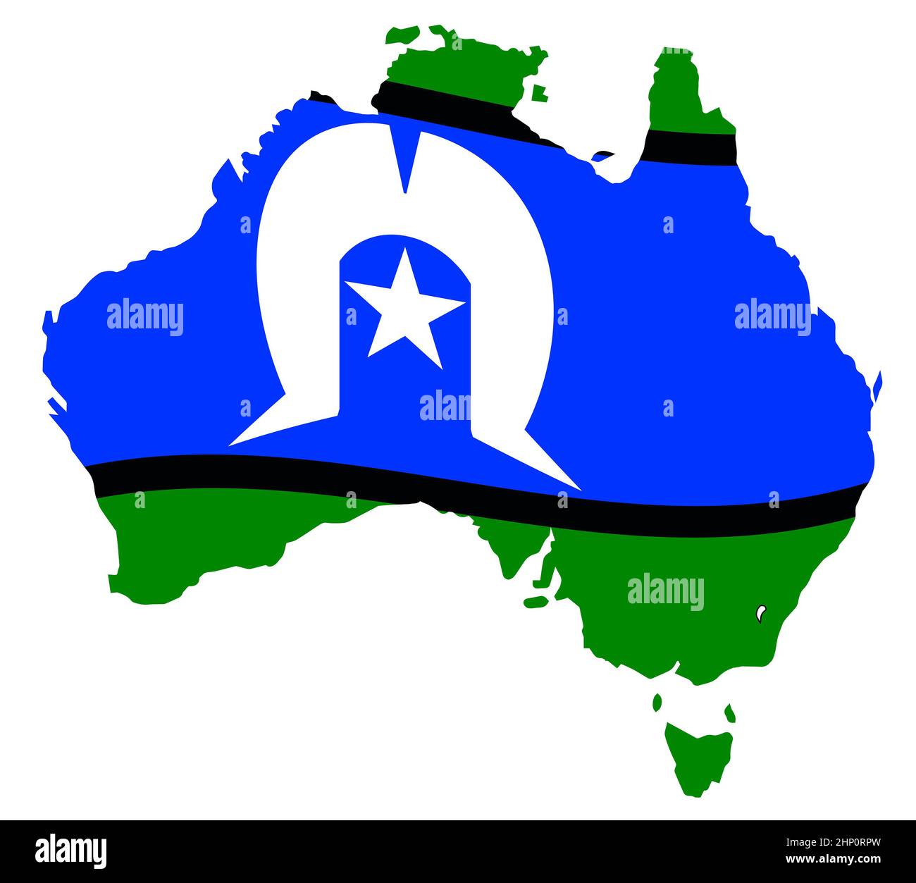 Outline map of Australia and flag of the Torred Straits set over a ...