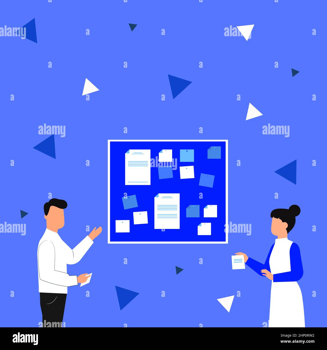 Illustration Of Couple Presenting Ideas Holding Notes Sticking On ...