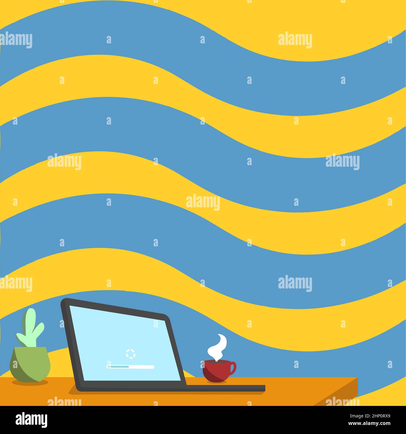 Office Desk Drawing With Laptop Pen Holder And An Open And Arranged ...