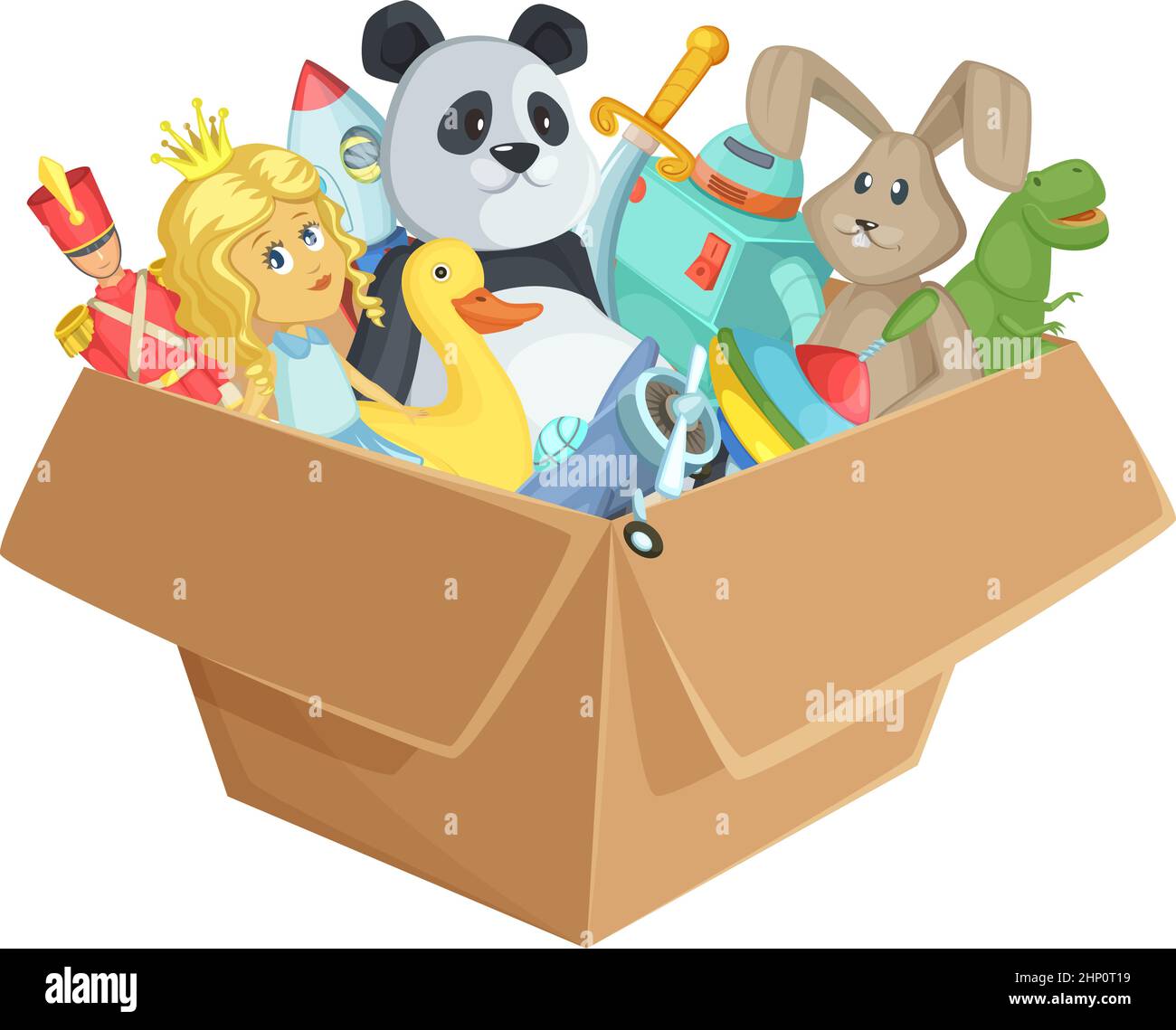 Toy box. Cardboard package full of kid playthings Stock Vector Image ...