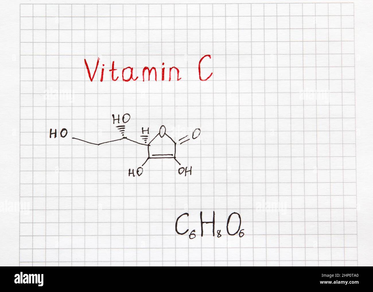 Chemical formula of Vitamin C. Close-up. Vitamins for health Stock ...