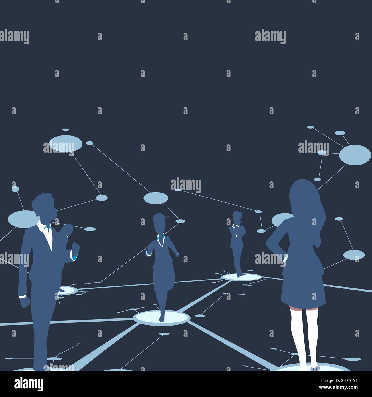 Several Team Members Standing Separate Thinking Connected Lines On ...