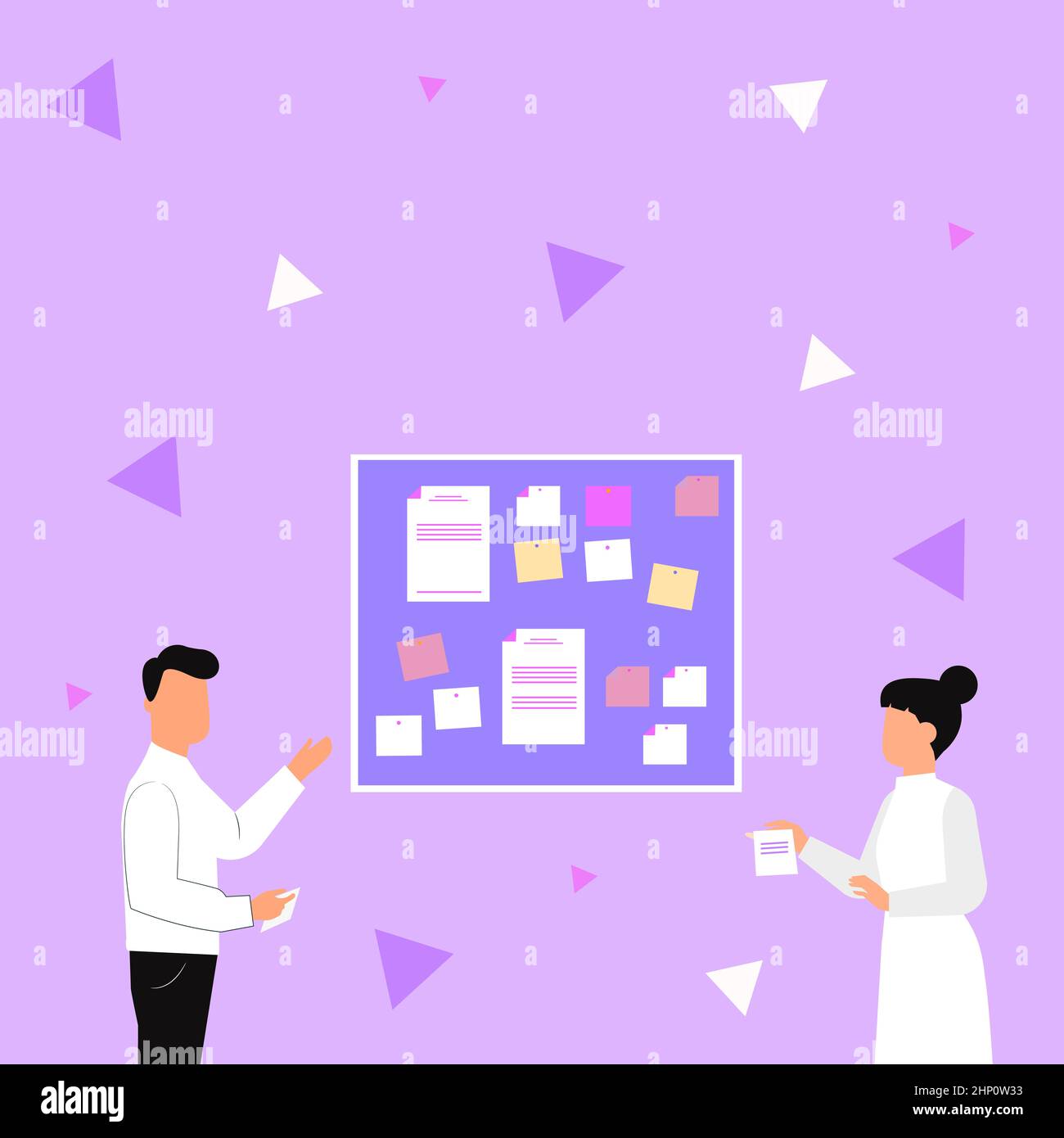 Illustration Of Couple Presenting Ideas Holding Notes Sticking On ...