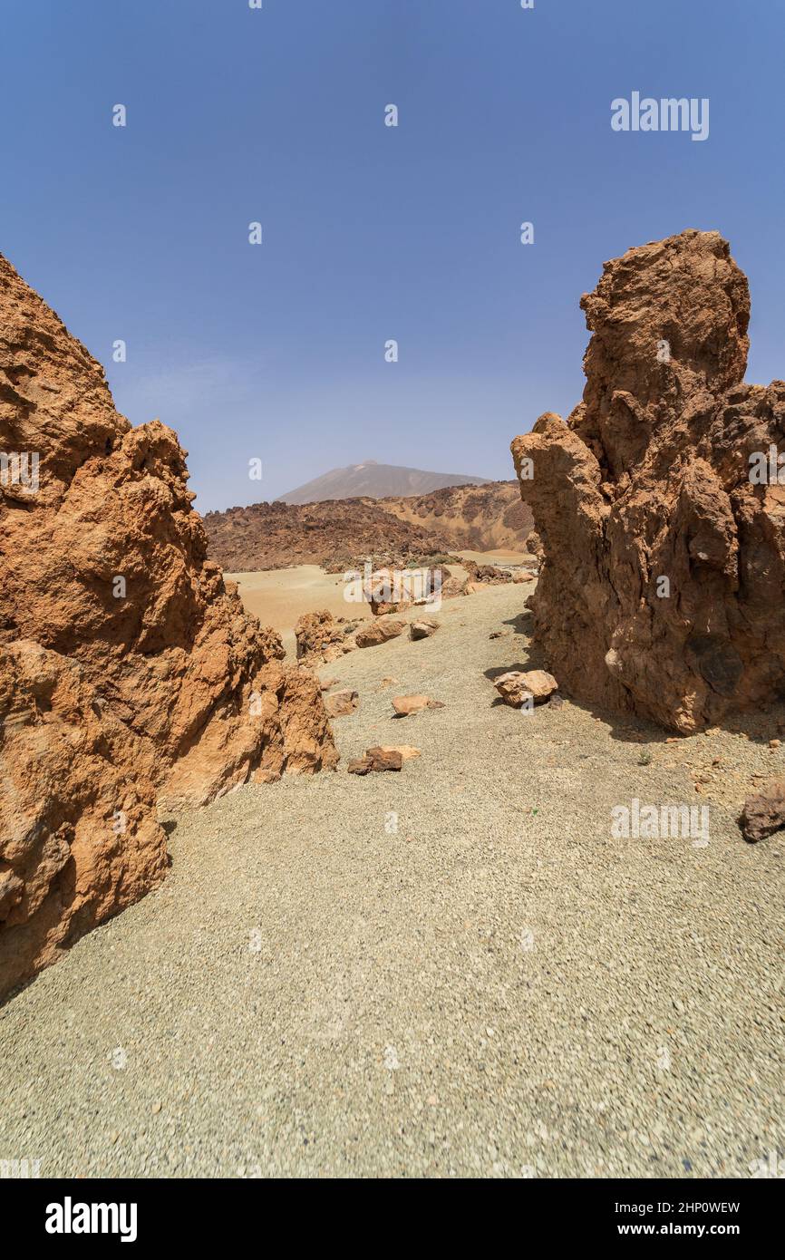 Desert landscape from Las Canadas caldera of Teide volcano. Mirador ...