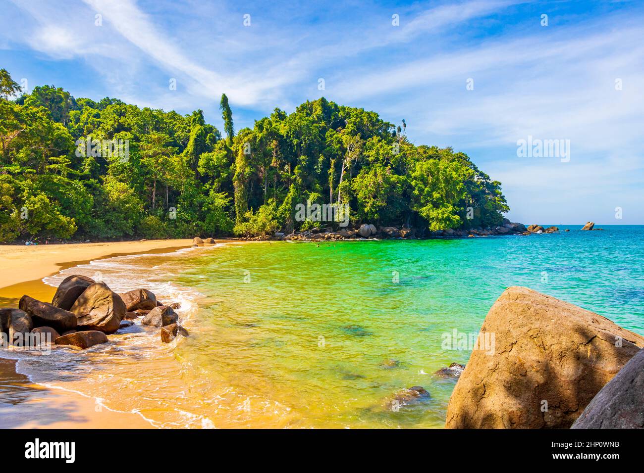 Beautiful amazing little small sandy beach landscape panorama view of ...