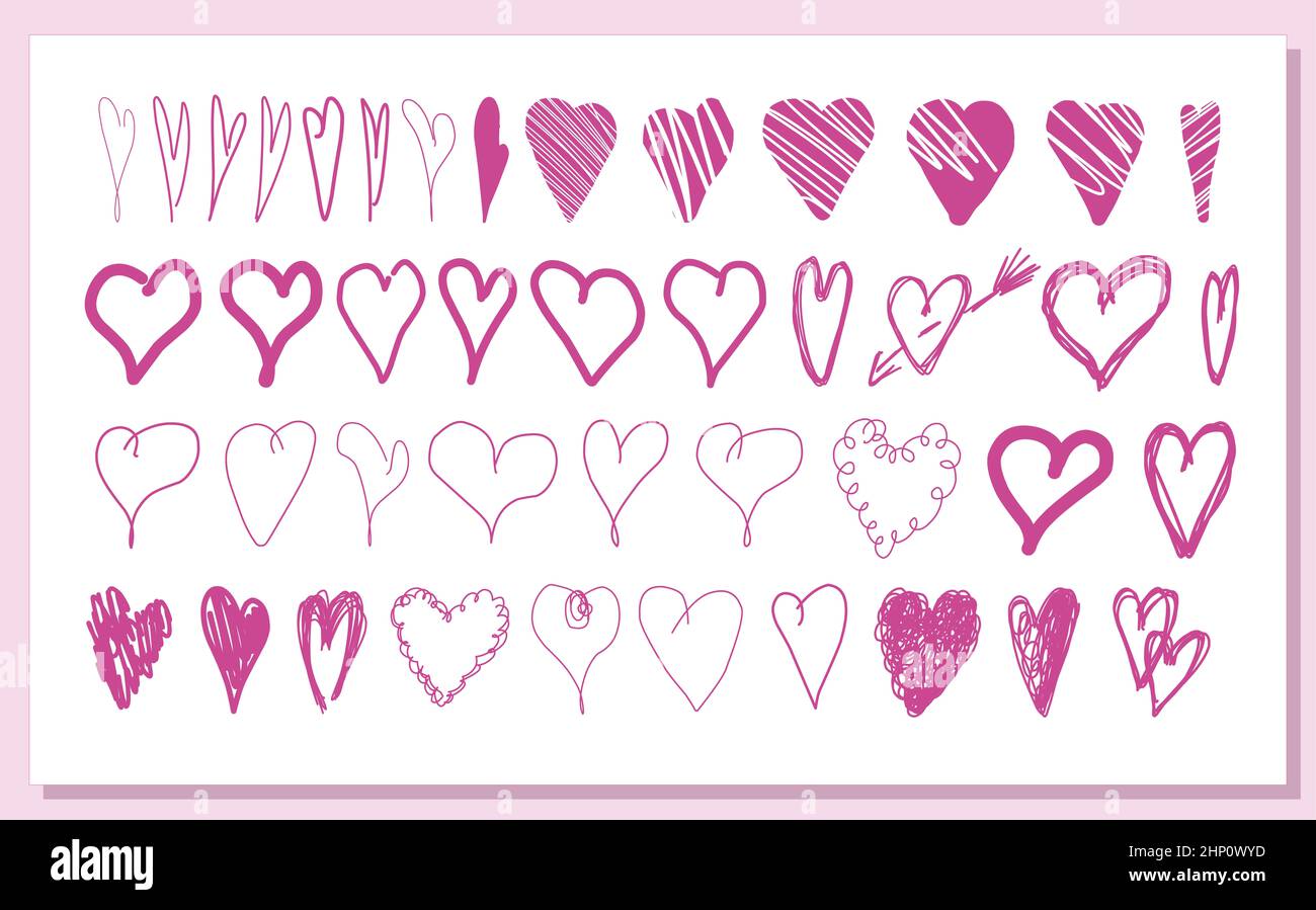Hearts big collection. Hand-drawn hearts. Clipart for valentine's day ...