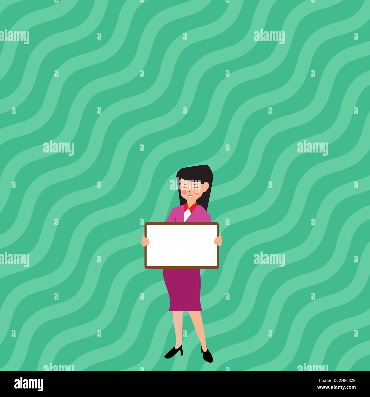 Beautiful Lady Standing Holding Whiteboard Presenting New Announcement ...