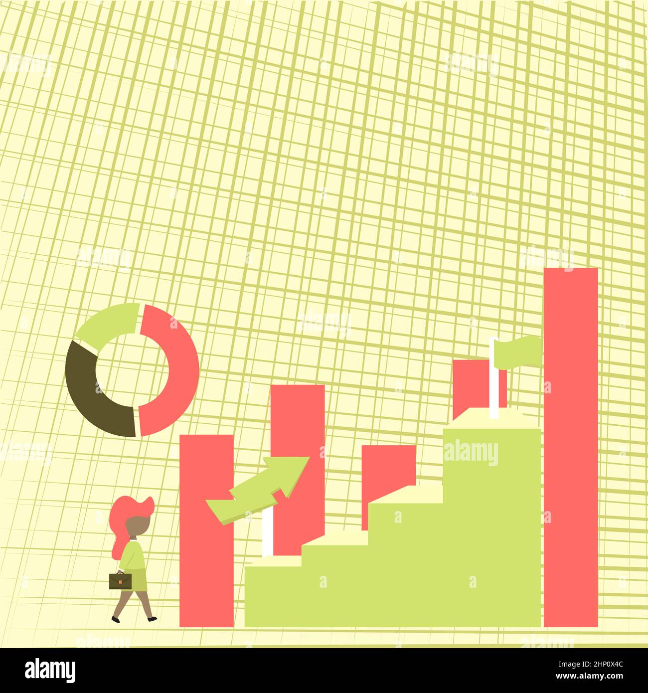 Business Woman Walking Towards Large Graph Showing Performance Stock ...