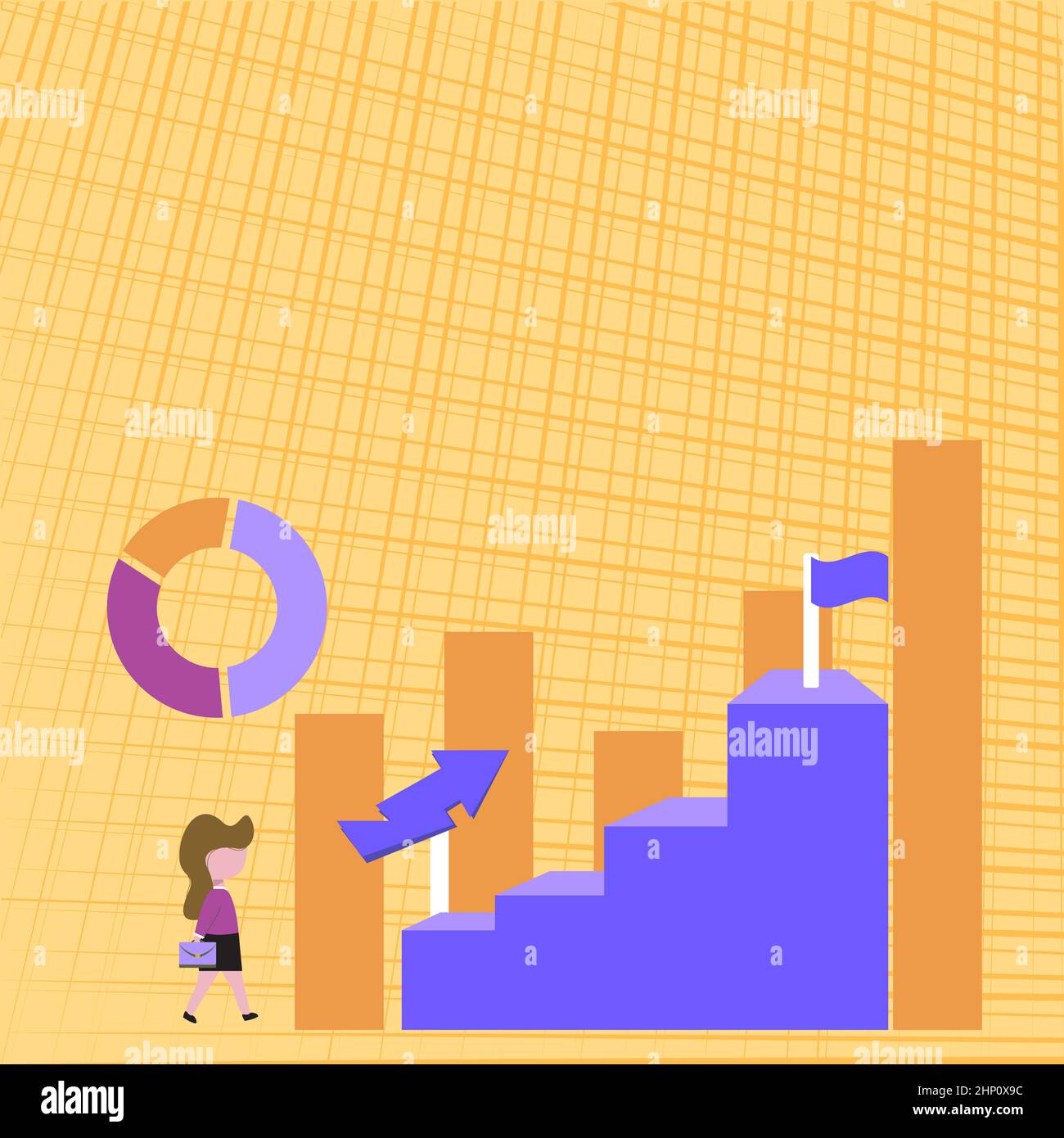 Business Woman Walking Towards Large Graph Showing Performance Stock ...