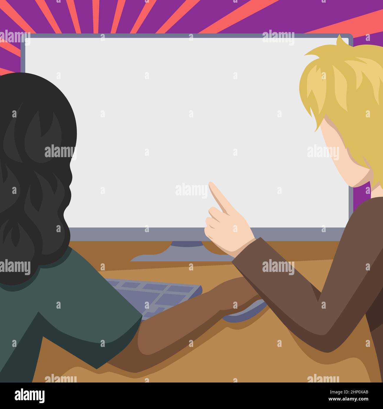 Couple Drawing Using Desktop Computer Accomplishing Their Work Stock ...