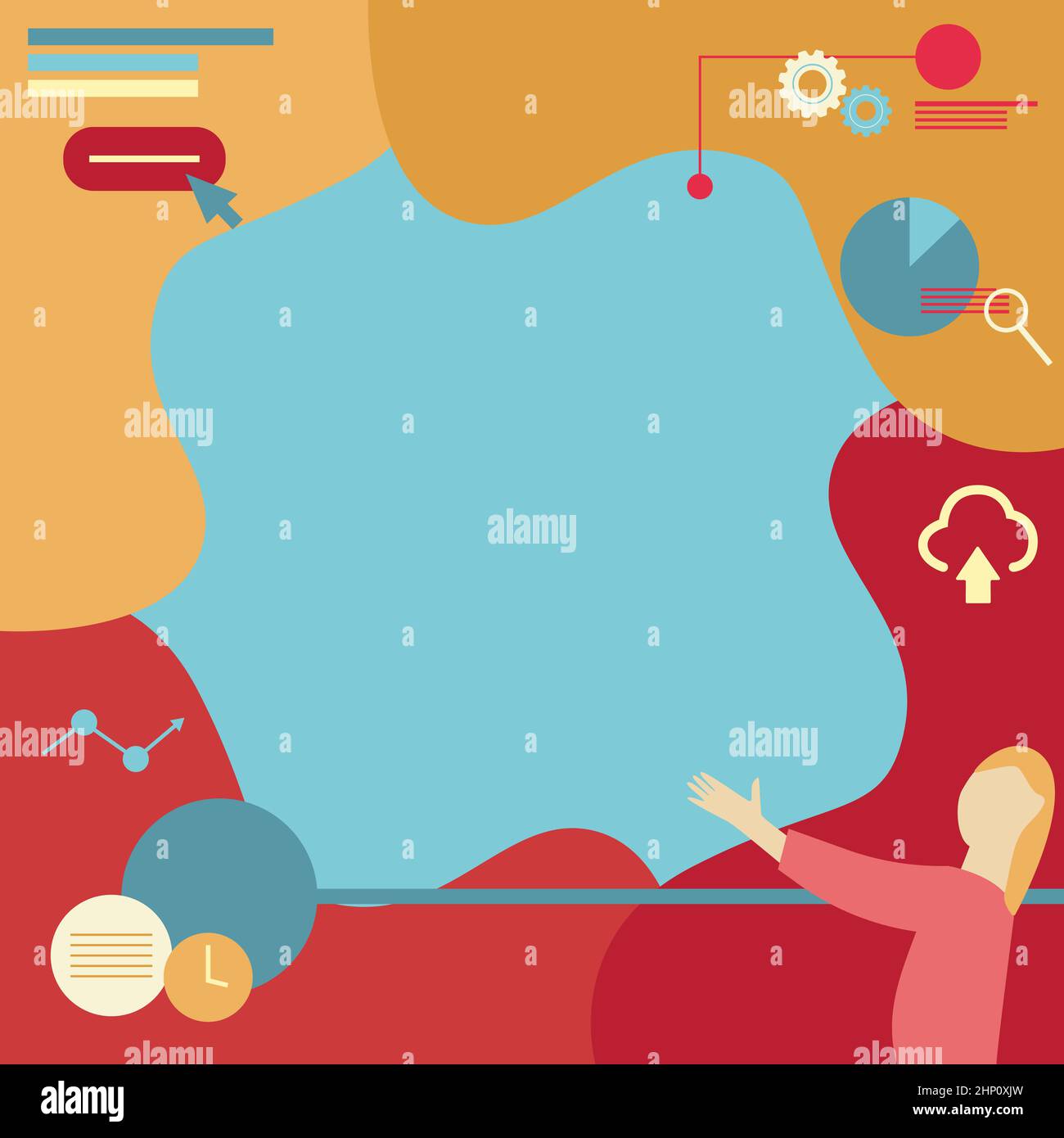 Lady Drawing Standing Holding Projector Remote Control Presenting Pie ...