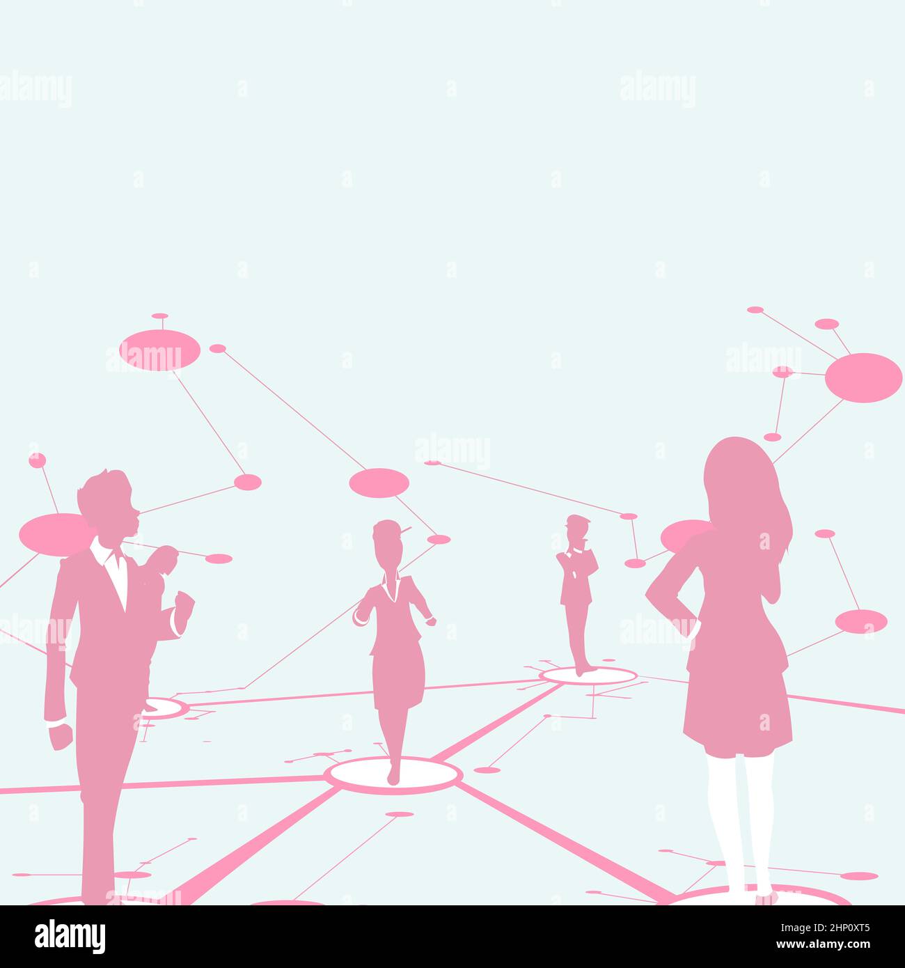 Several Team Members Standing Separate Thinking Connected Lines On ...