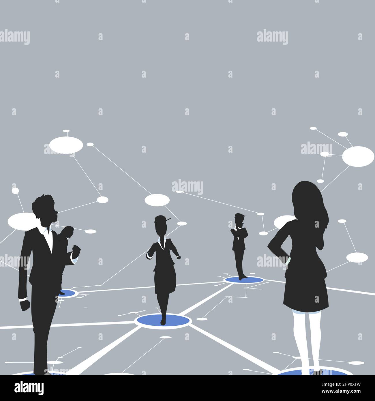 Several Team Members Standing Separate Thinking Connected Lines On ...