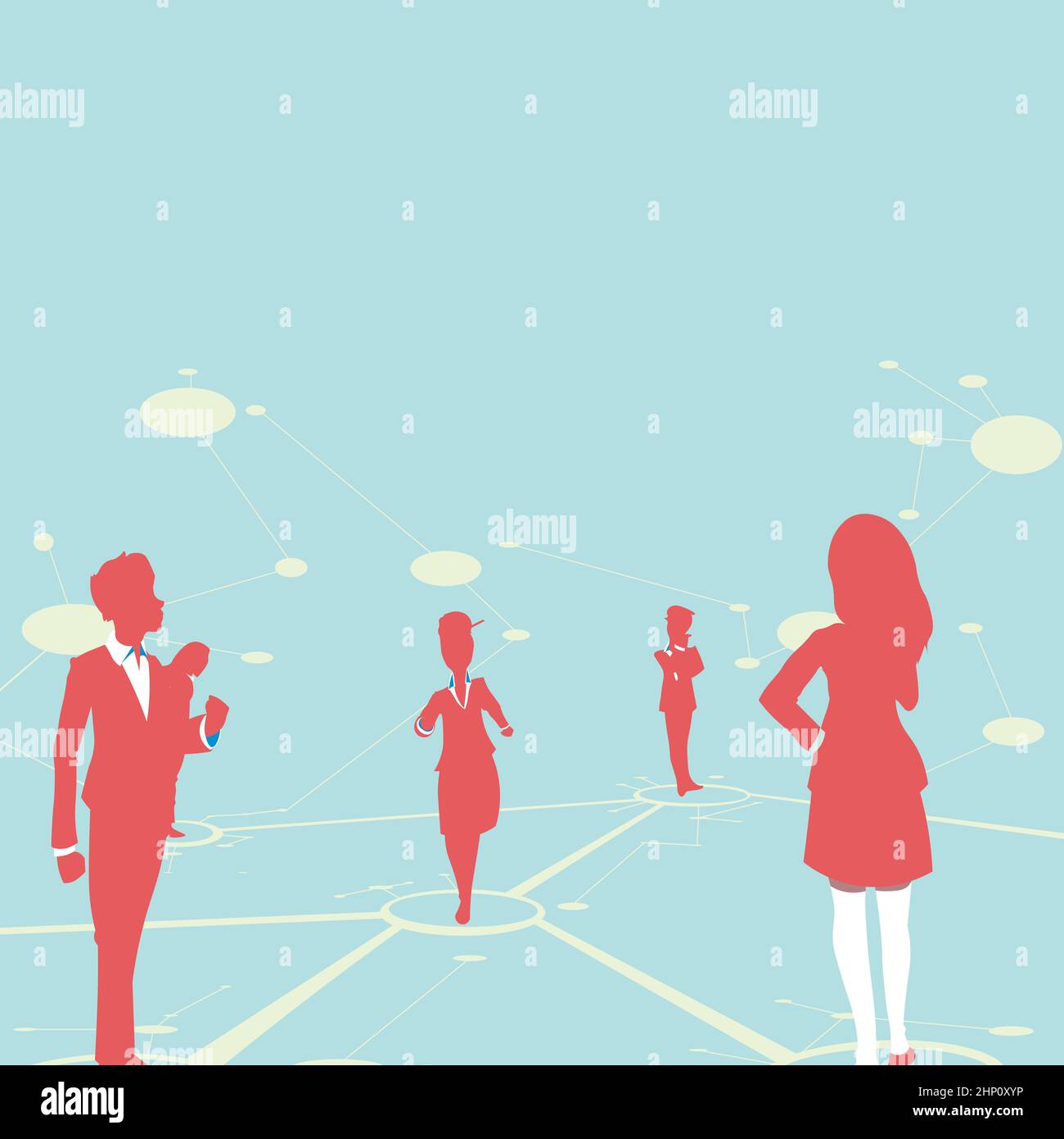Several Team Members Standing Separate Thinking Connected Lines On ...