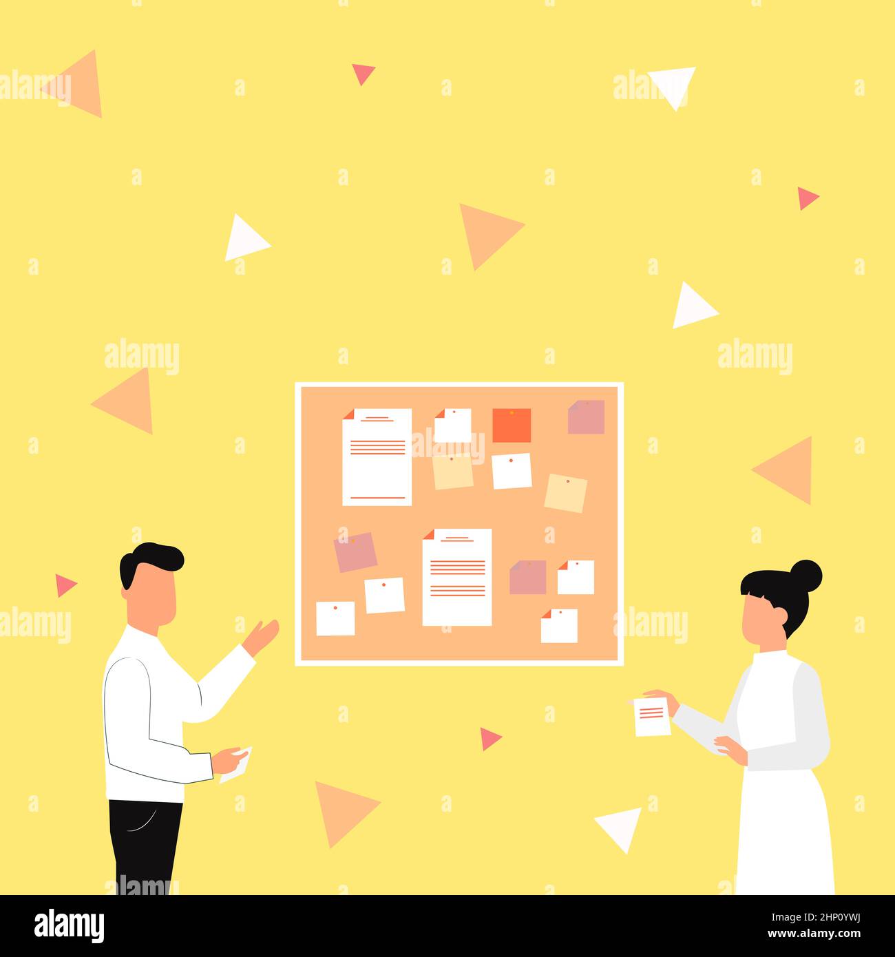 Illustration Of Couple Presenting Ideas Holding Notes Sticking On ...