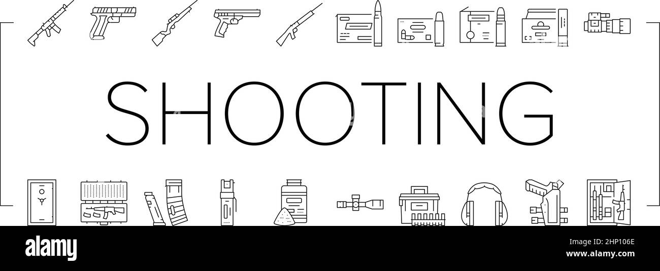 Shooting Weapon And Accessories Icons Set Vector Stock Vector Image ...