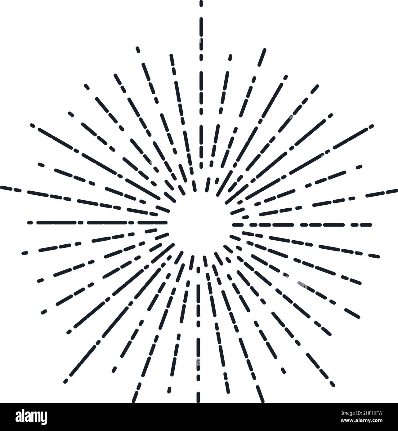 Sunbirst symbol. Light rays in thin dashed line style Stock Vector ...