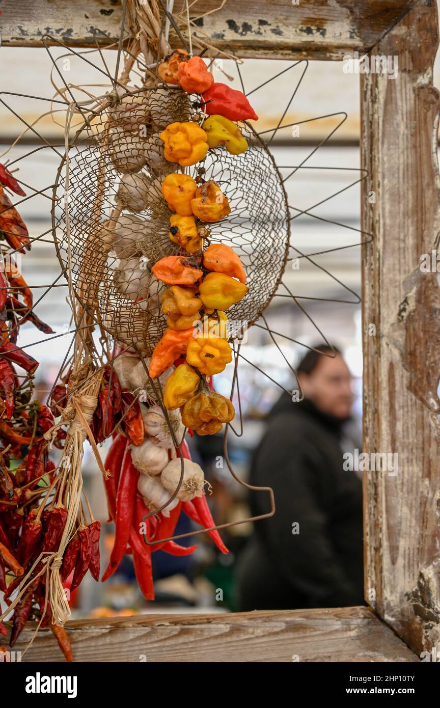 Dried chillies and habaneros on a Roman market stall Stock Photo - Alamy