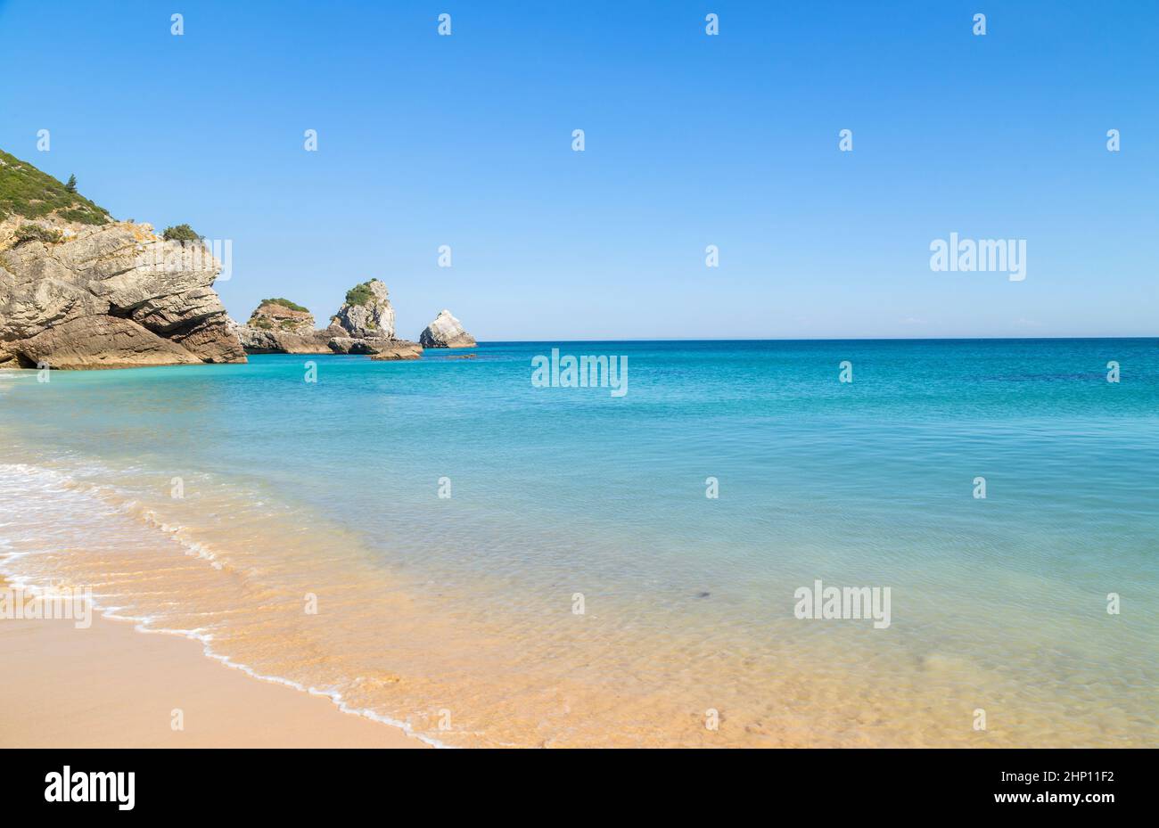 Paradise beach in Arrabida Natural Park in Sesimbra, Portugal Stock ...