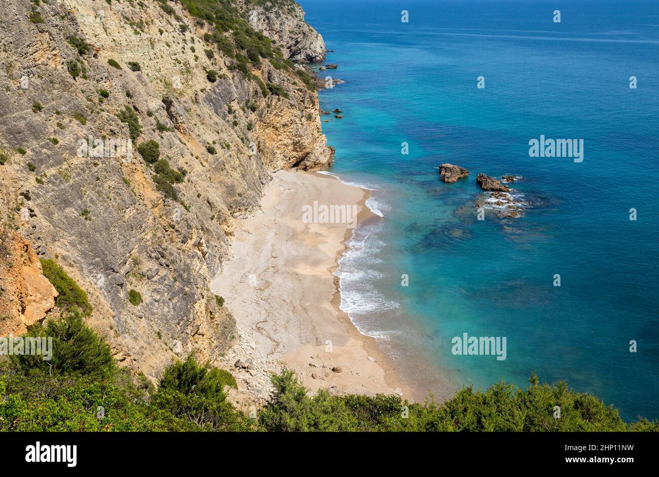Paradise beach in Arrabida Natural Park in Sesimbra, Portugal Stock ...