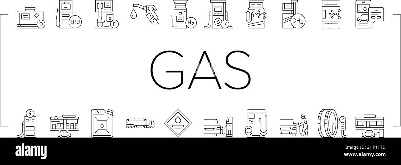 Gas Station Refueling Equipment Icons Set Vector Stock Vector Image ...