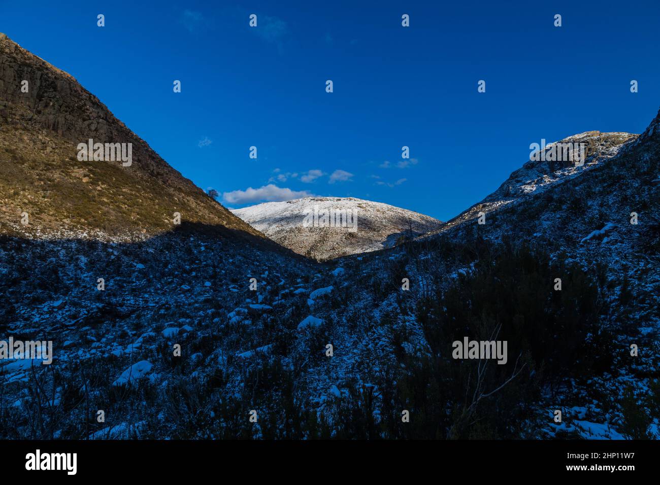 Winter landscape with snow in mountains of Serra do Geres natural park ...
