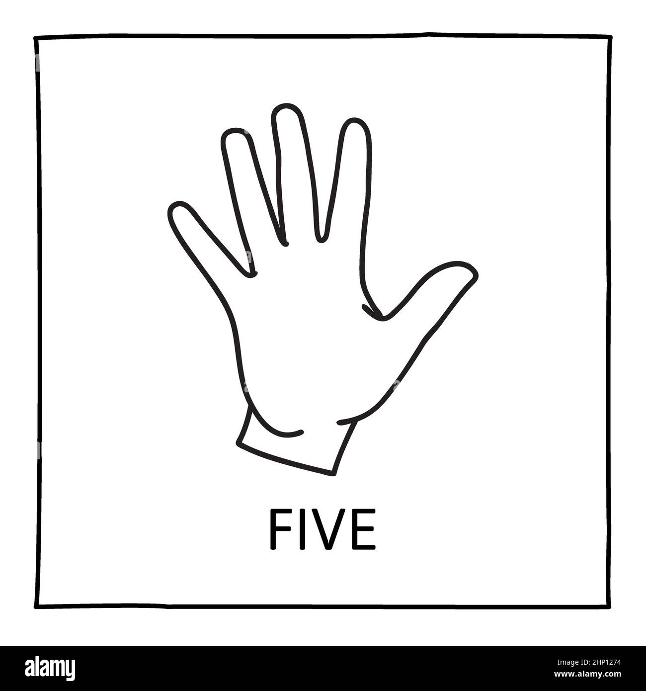 Doodle Palm icon. Counting hands showing five fingers. Graphic design ...
