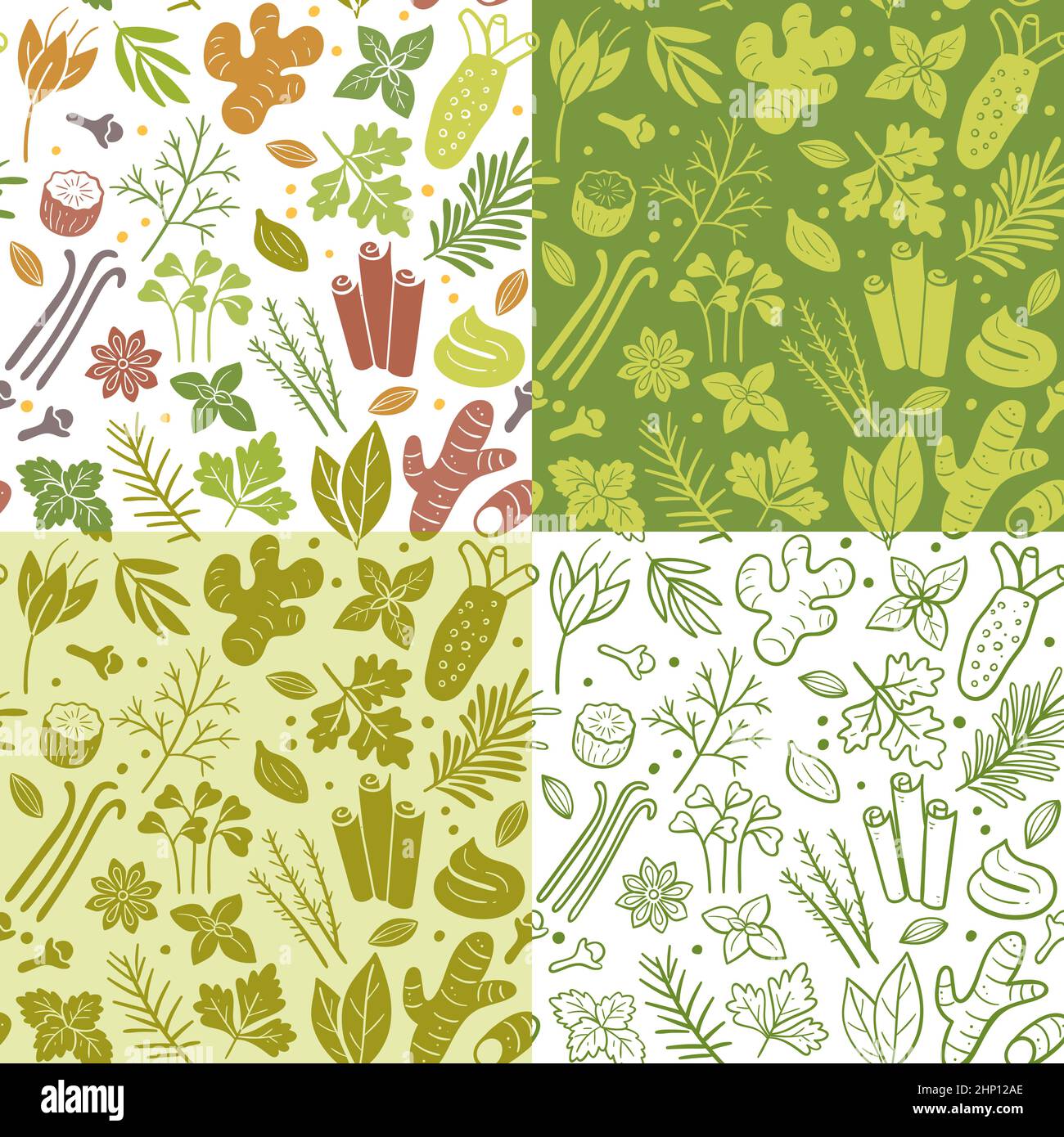 Herbs and spices seamless pattern collection. Food ingredients for cooking illustration ...
