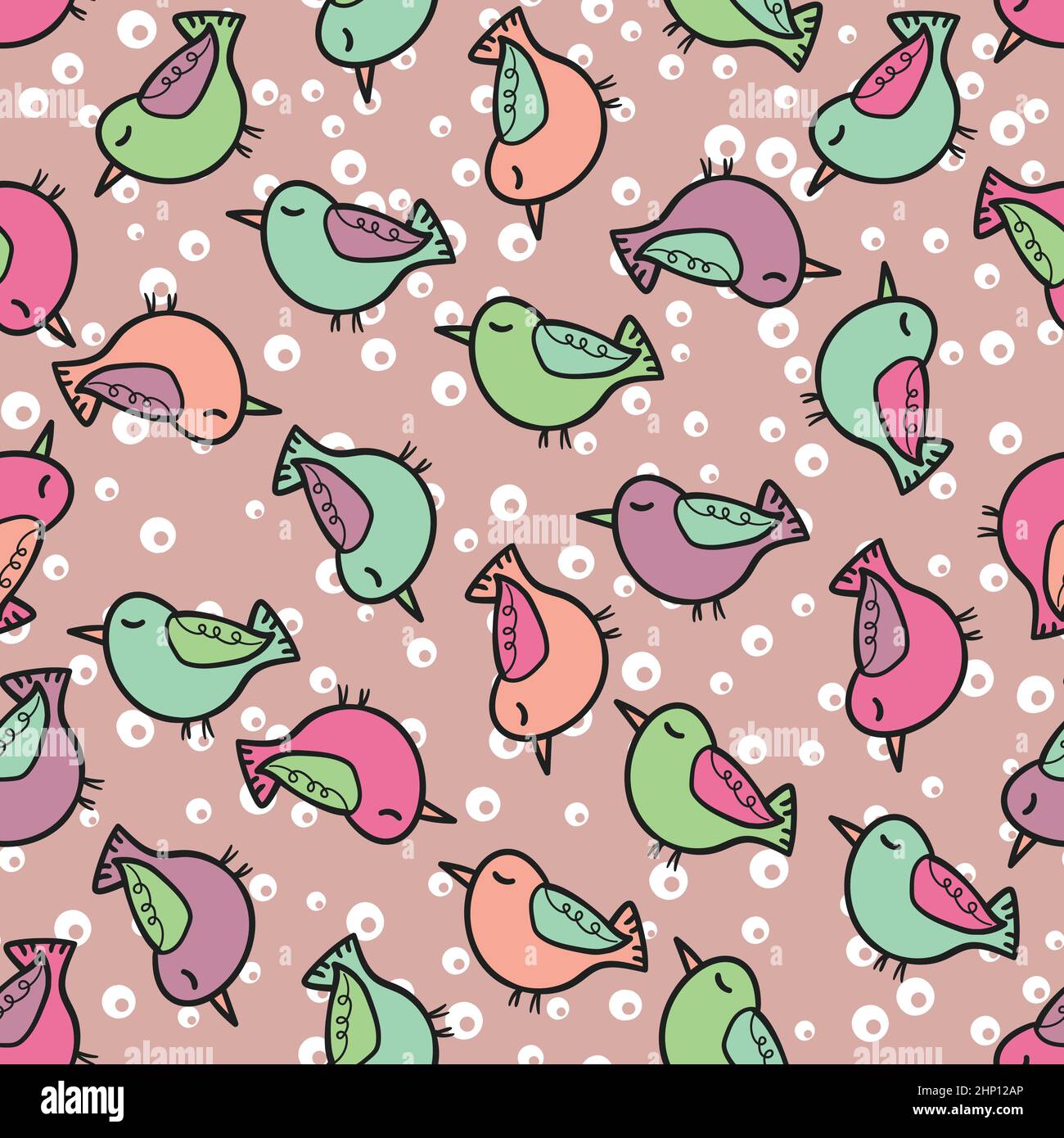 Seamless pattern with funny colorful birds. Color flat vector ...