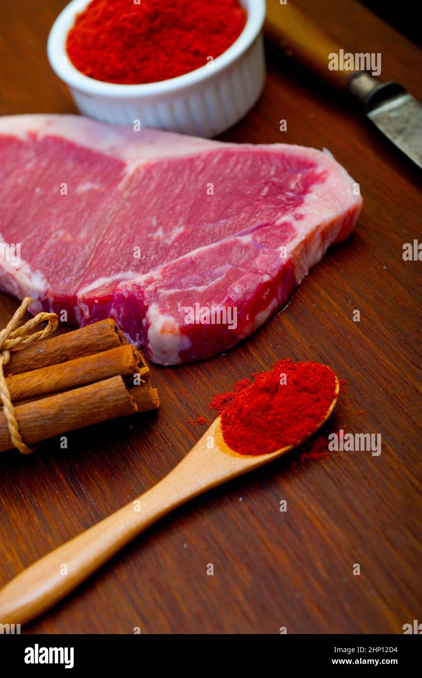 raw uncooked ribeye beef steak butcher selection Stock Photo - Alamy