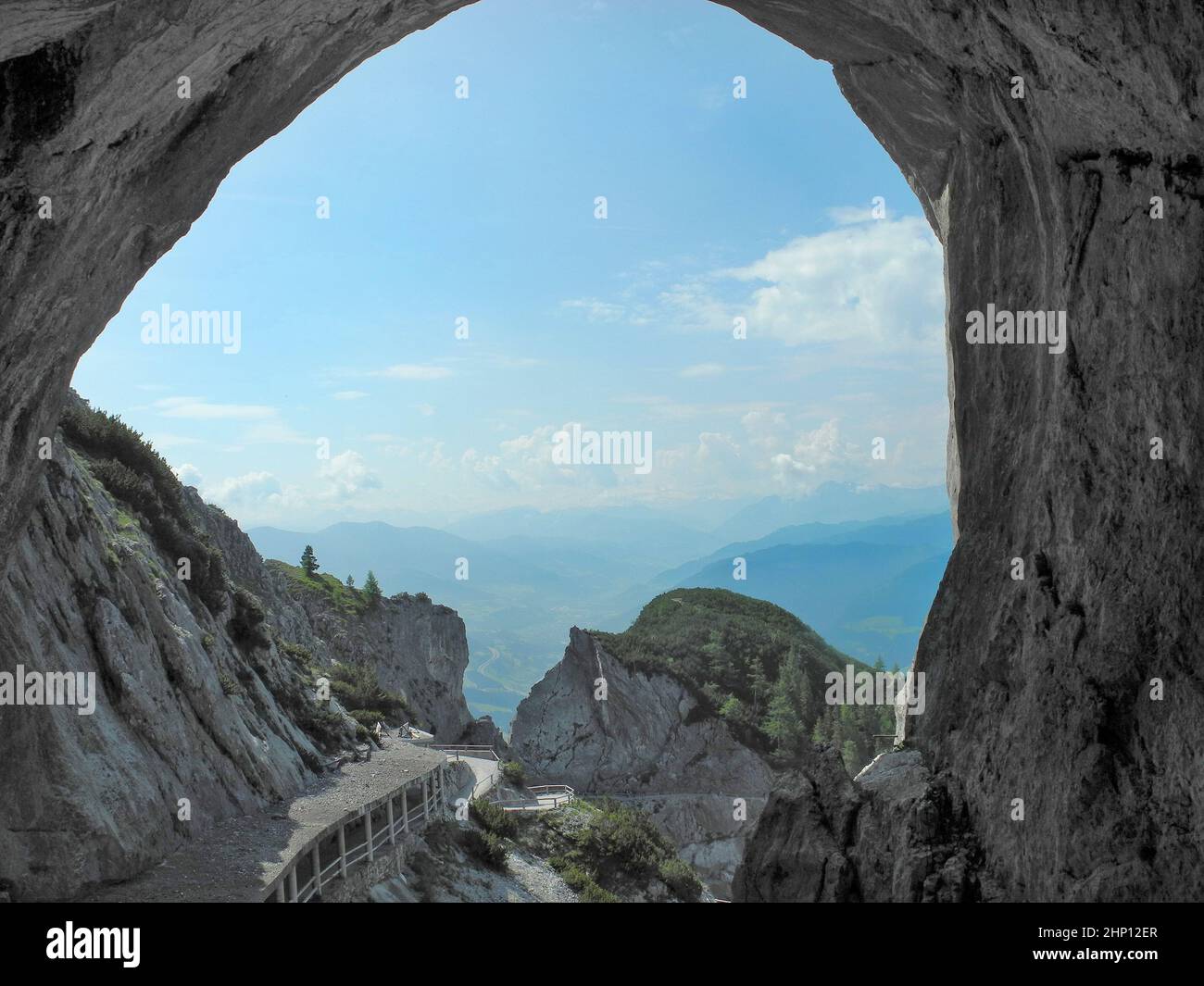 Austria, entrance and sheltered way along rock face to Eisriesenwelt ...