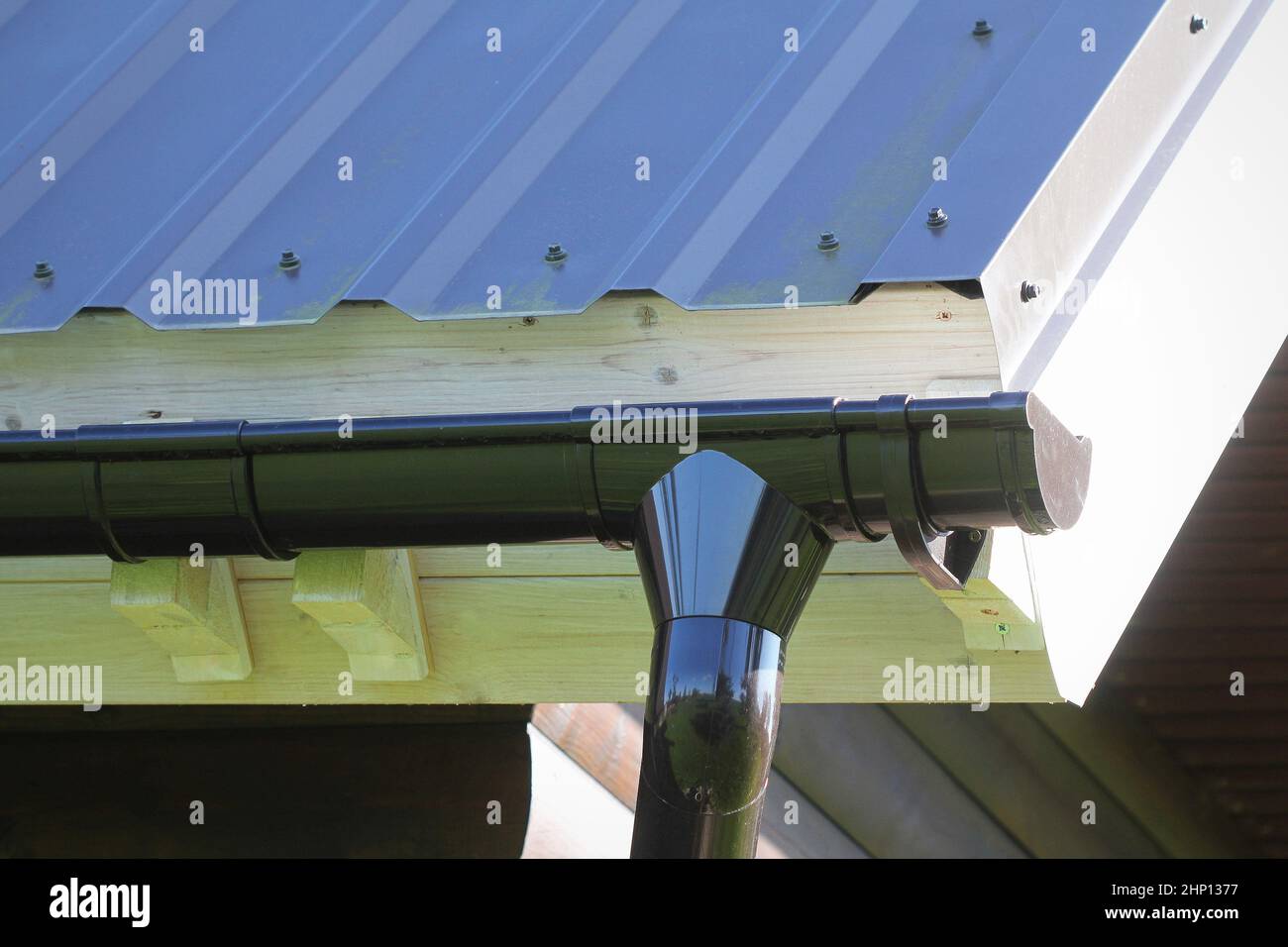 Rain Gutter Pipeline System Installation. Roofing Construction. Rain ...