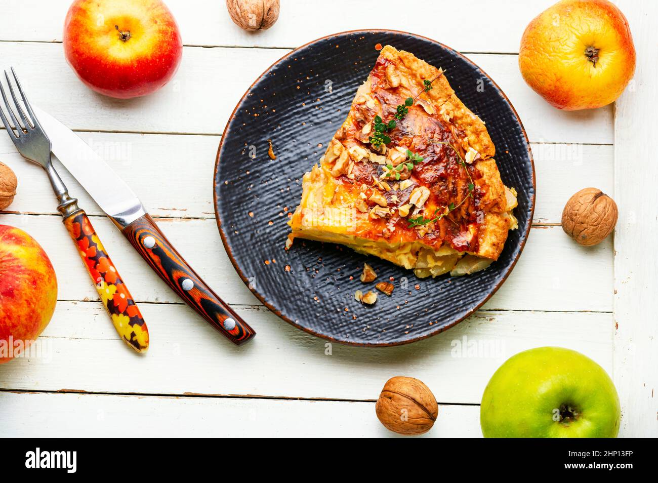 Apple quiche with cheese filling Stock Photo - Alamy