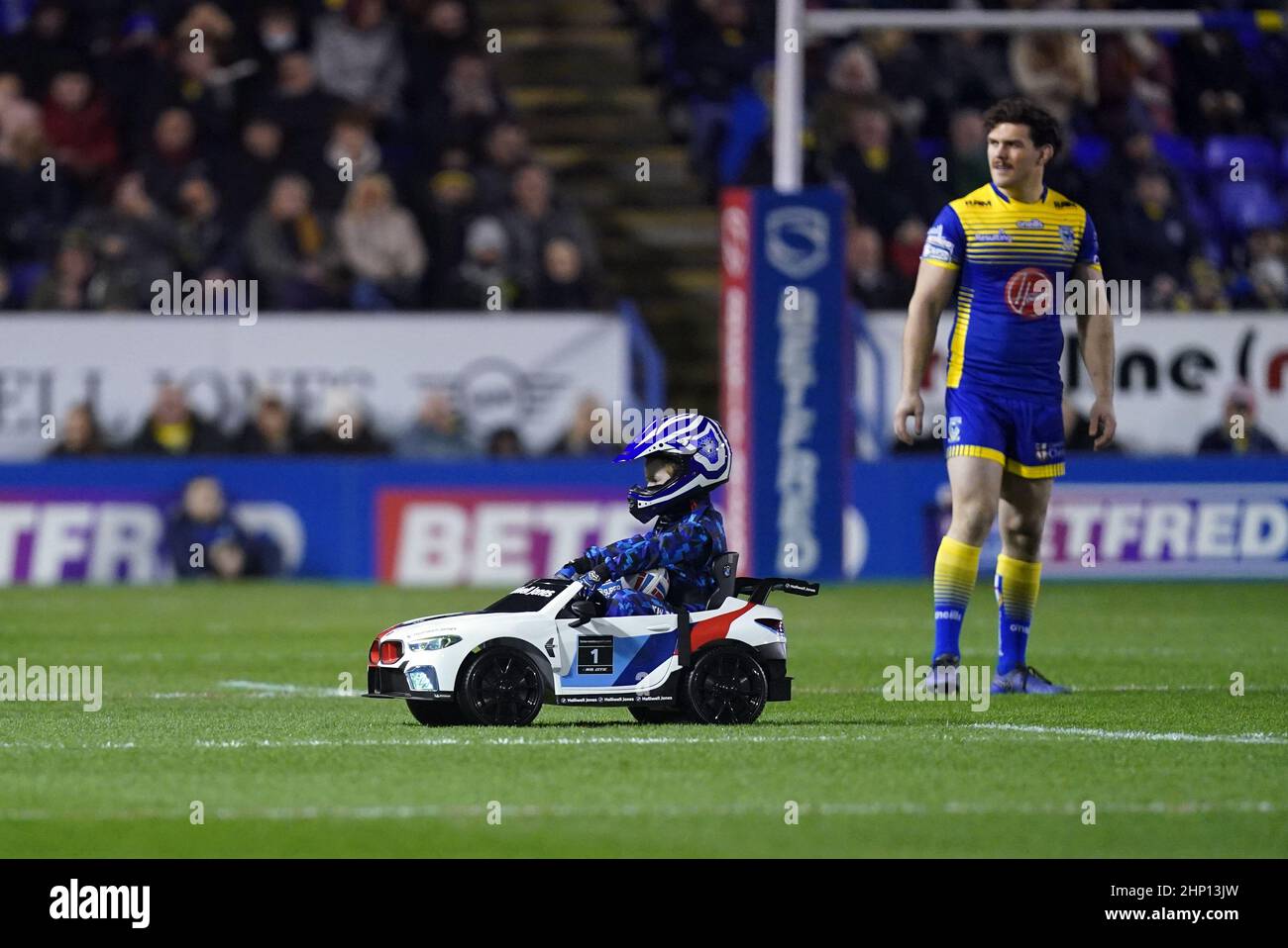 The match ball at the Halliwell Jones Stadium is delivered by a young ...