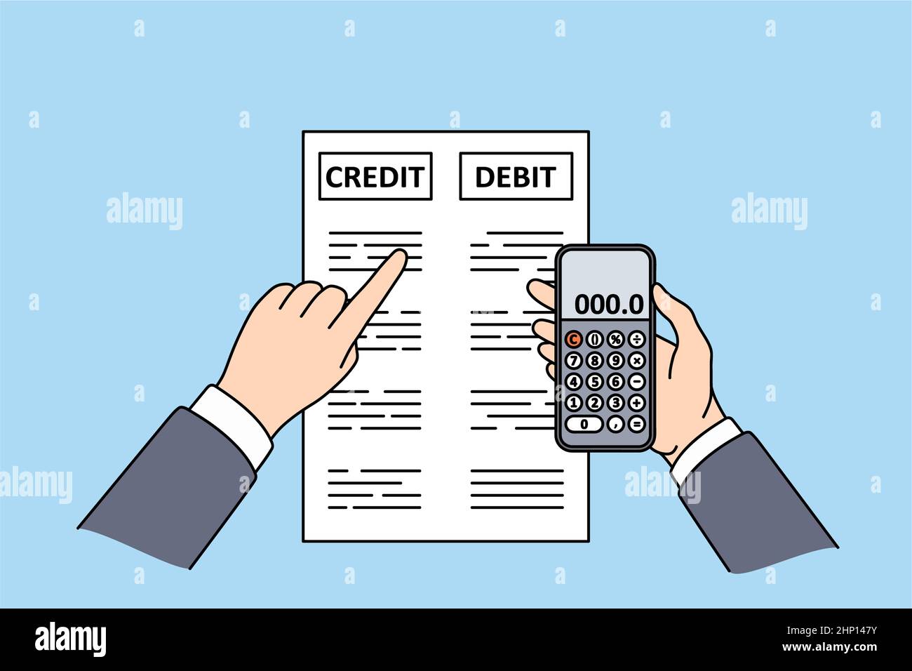 Close up of businessman busy calculating expenses and profits with ...