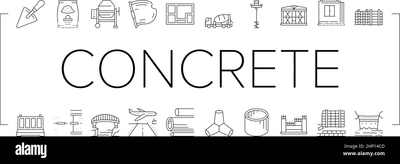 Concrete Production Collection Icons Set Vector Stock Vector Image ...