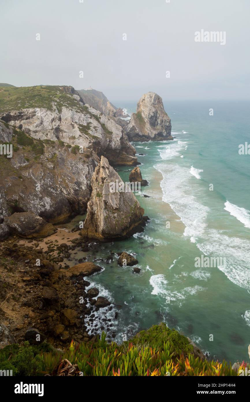 Cliffs on the shore of Atlantic ocean in Cabo da Roca (Cape Roca) in ...
