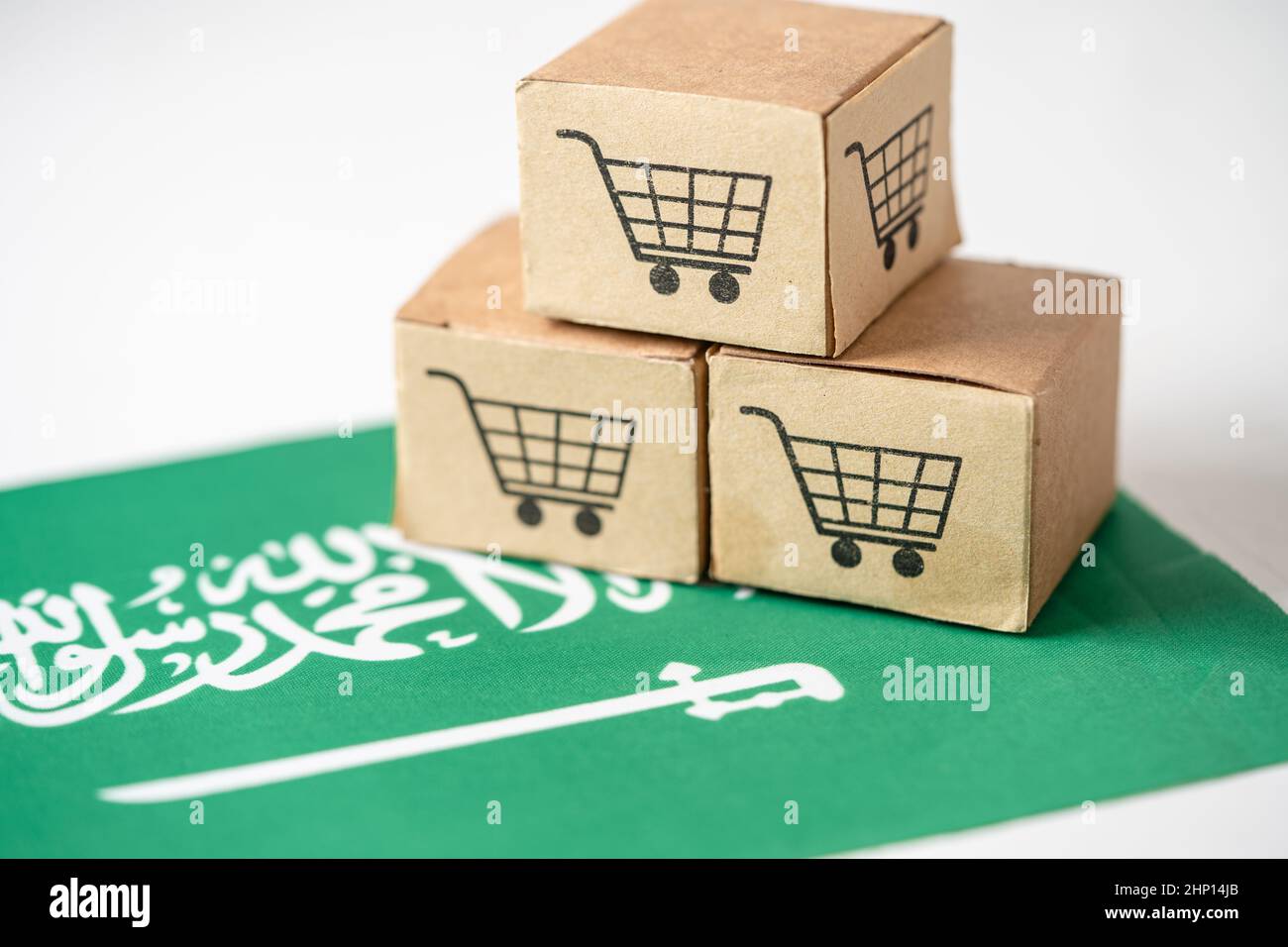 Box with shopping cart logo and Saudi Arabia flag, Import Export ...
