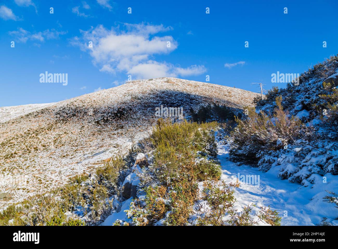 Winter landscape with snow in mountains of Serra do Geres natural park ...