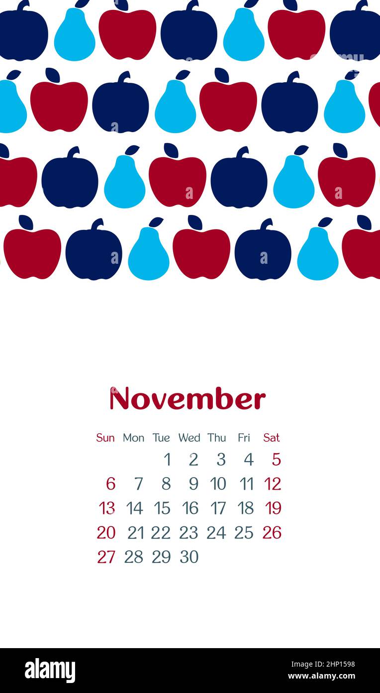Calendar 2022 months November. Week starts from Sunday. Hand drawn with ...