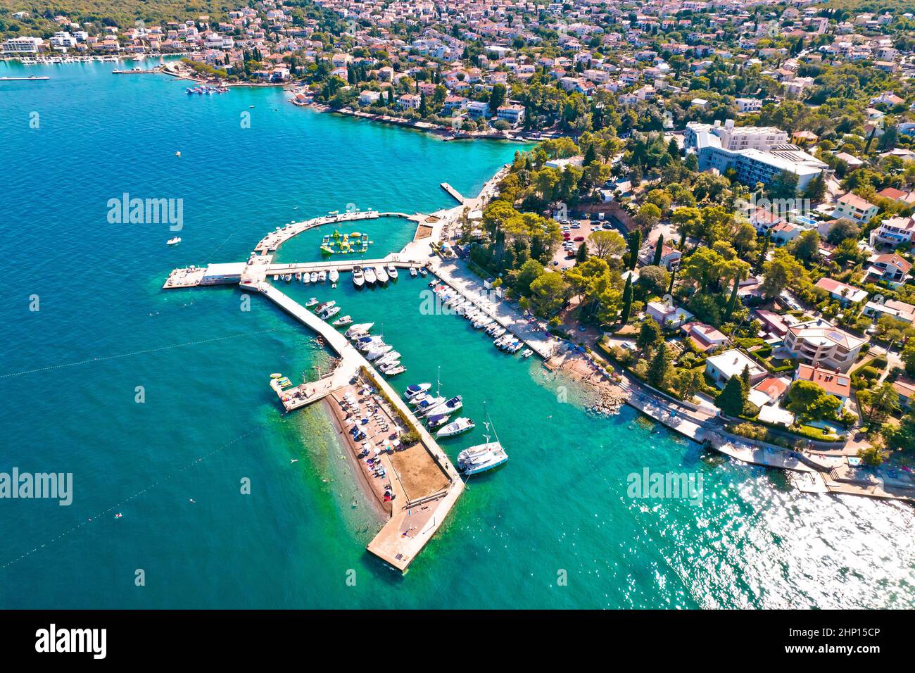 Malinska waterfront beaches and turquoise coastline view, Island of Krk ...