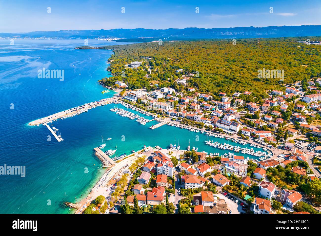 Town of Malinska waterfront aerial view, Island of Krk tourist ...