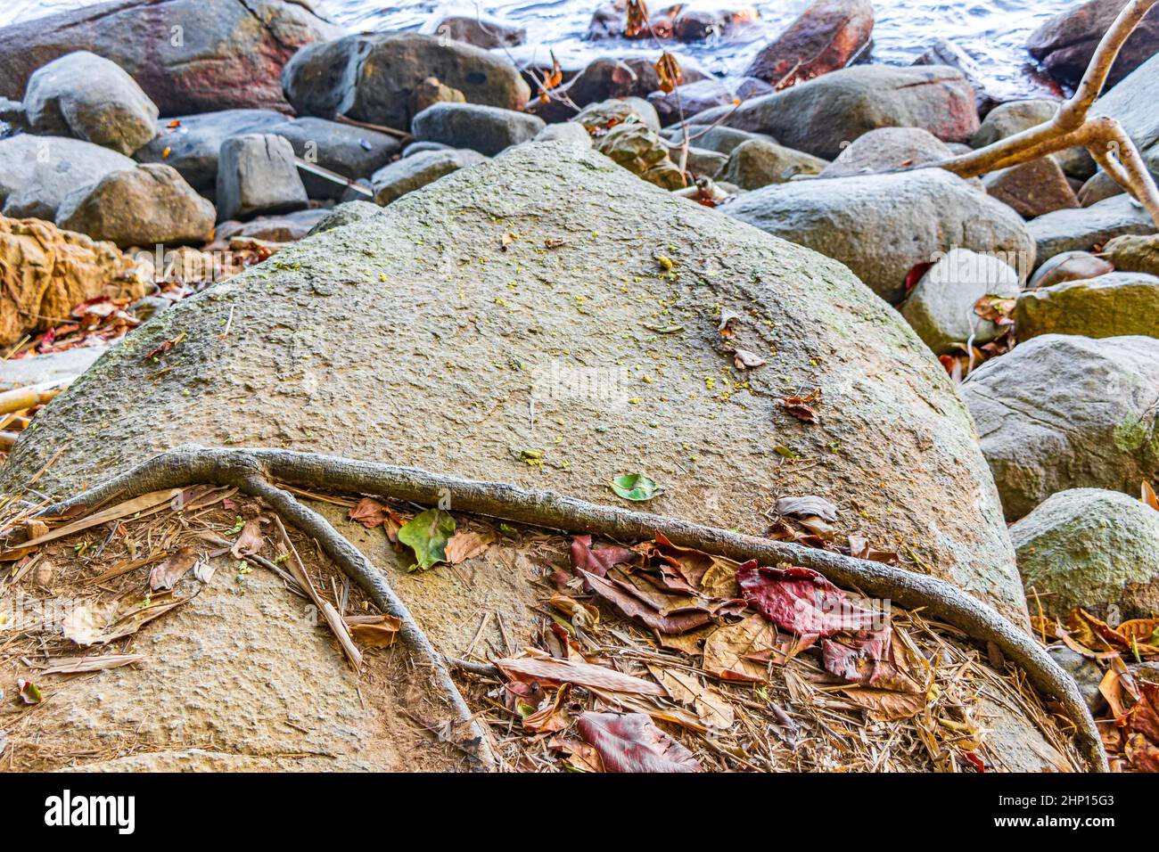 Big huge boulder rock stone in the beautiful amazing coast line and ...