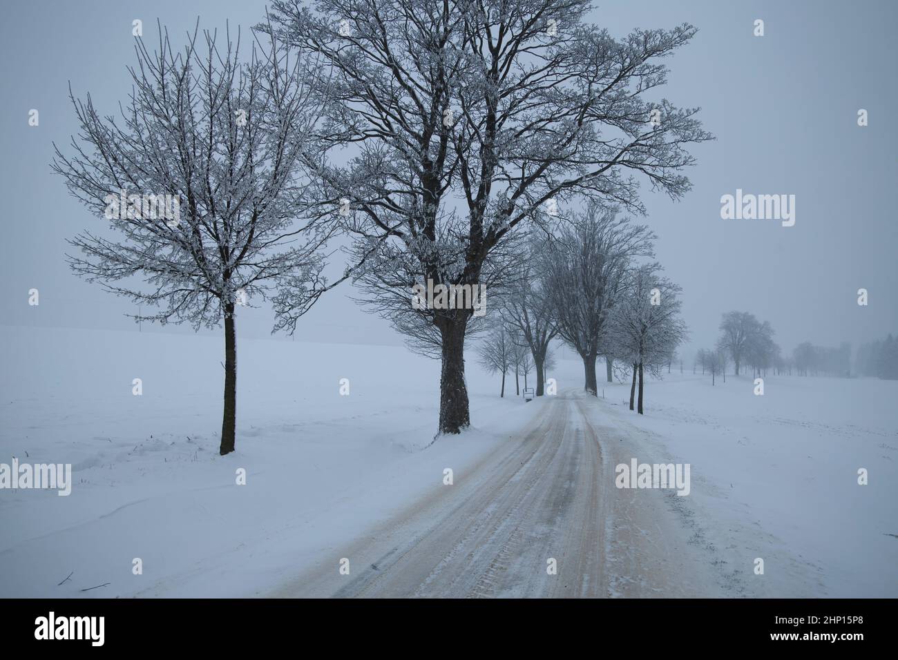 Dusty road with fresh snow Stock Photo - Alamy
