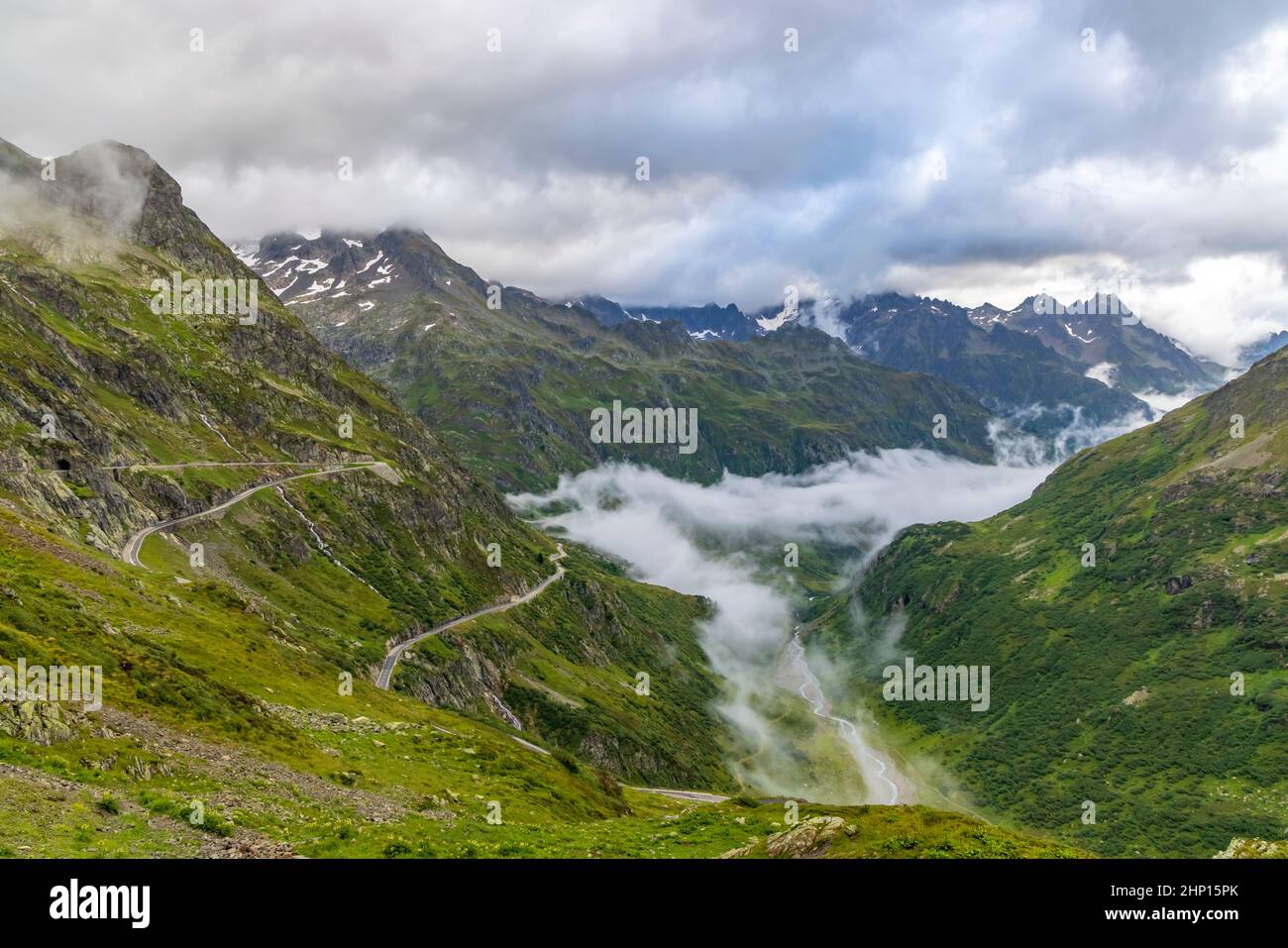 Typical alpine landscape of Swiss Alps near Sustenstrasse, Urner Alps ...